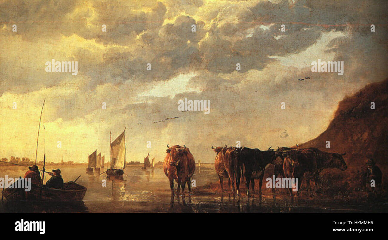 Aelbert Cuyp - Herdsman with Cows by a River - WGA5833 Stock Photo - Alamy