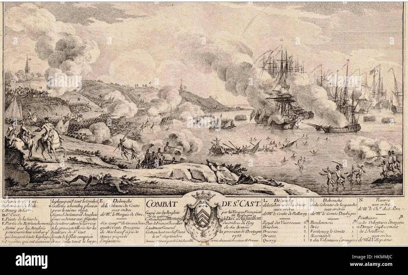 This historical painting by Ozanne depicts the Battle of Saint Cast ...