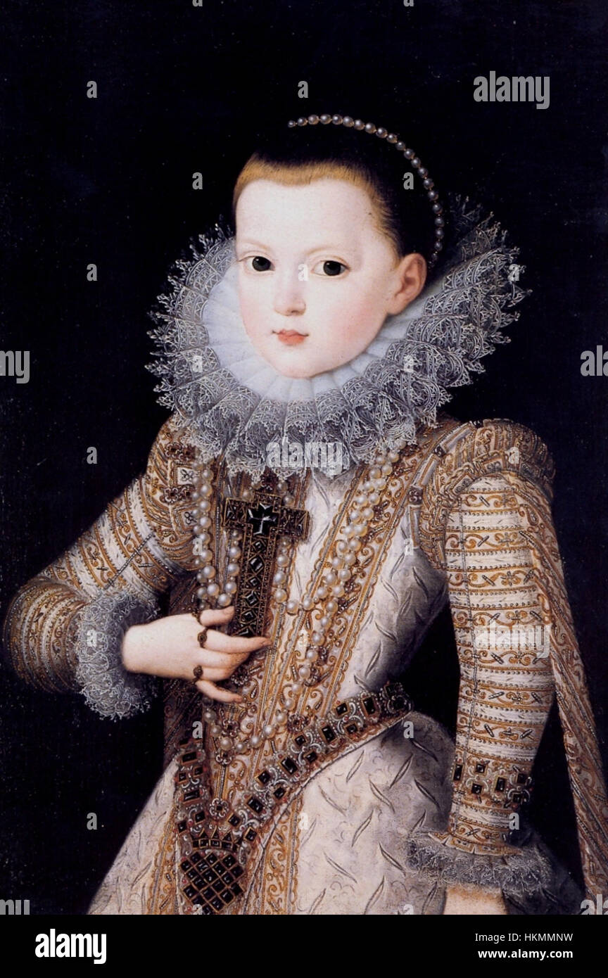 This oil painting by Juan Pantoja de la Cruz is a historical portrait ...