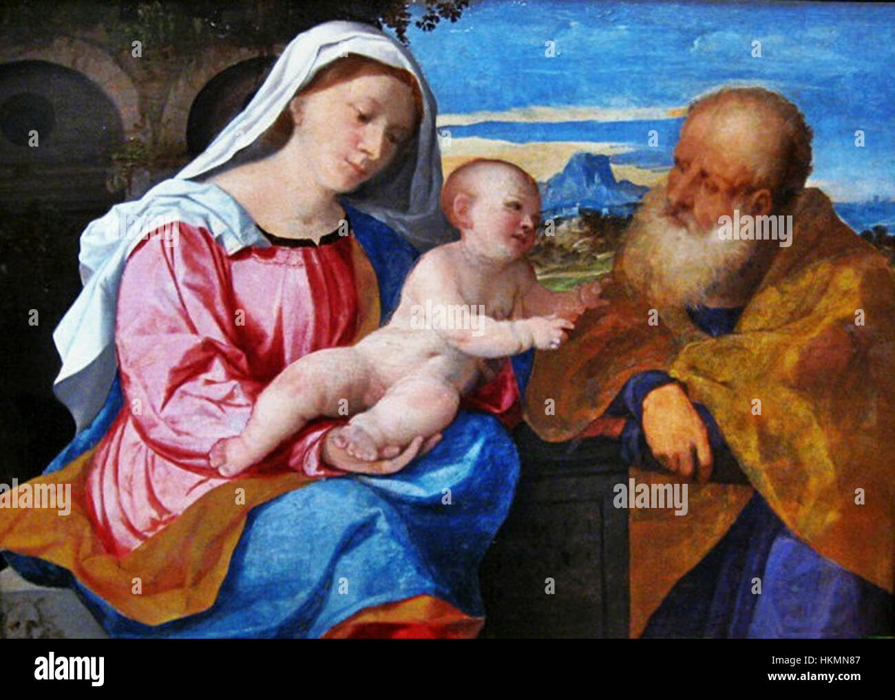 Palma Vecchio's 'Holy Family' is a Renaissance painting depicting the ...