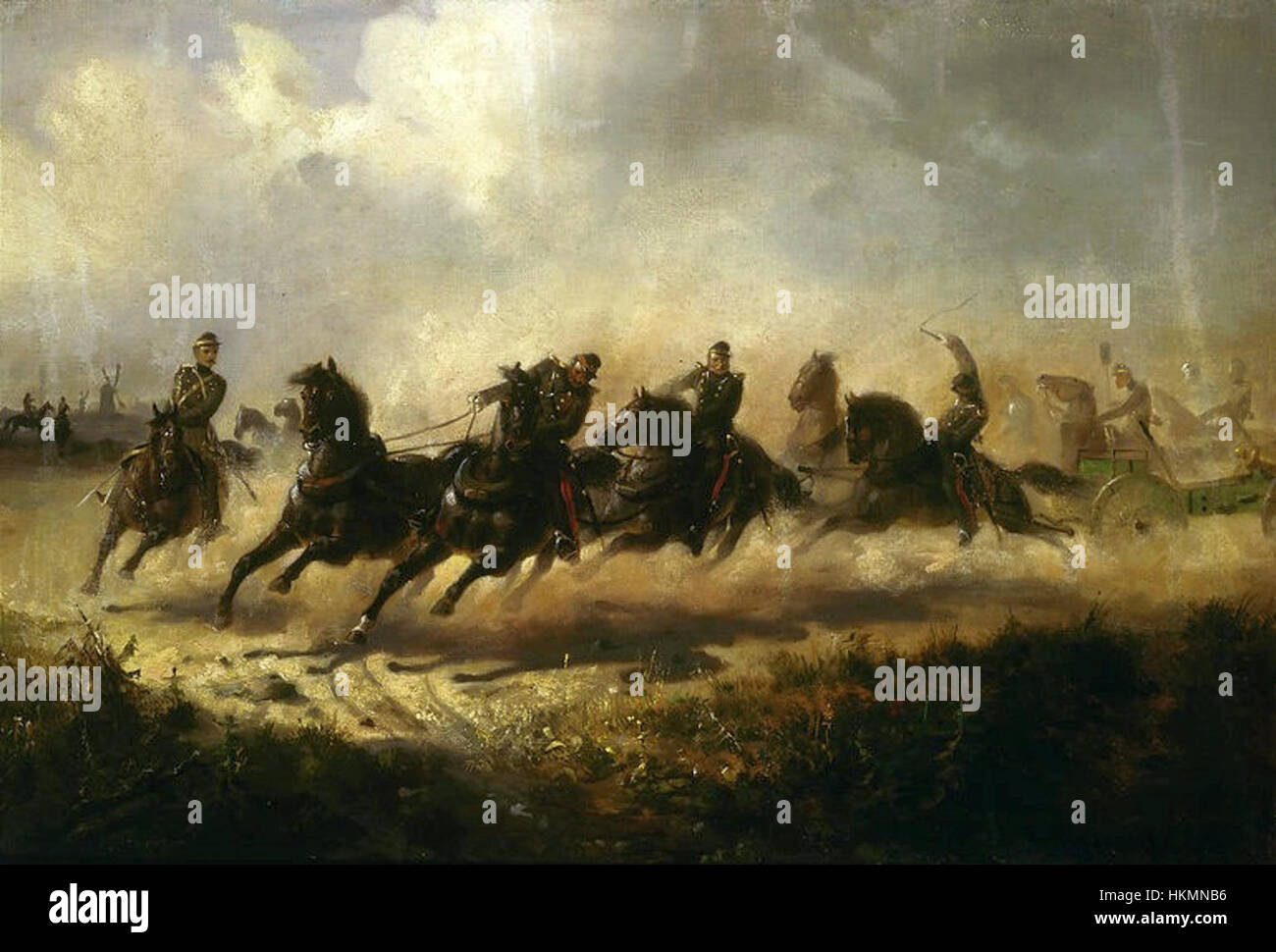 The painting 'Charge of the Artillery' by Gierymski depicts a dramatic ...