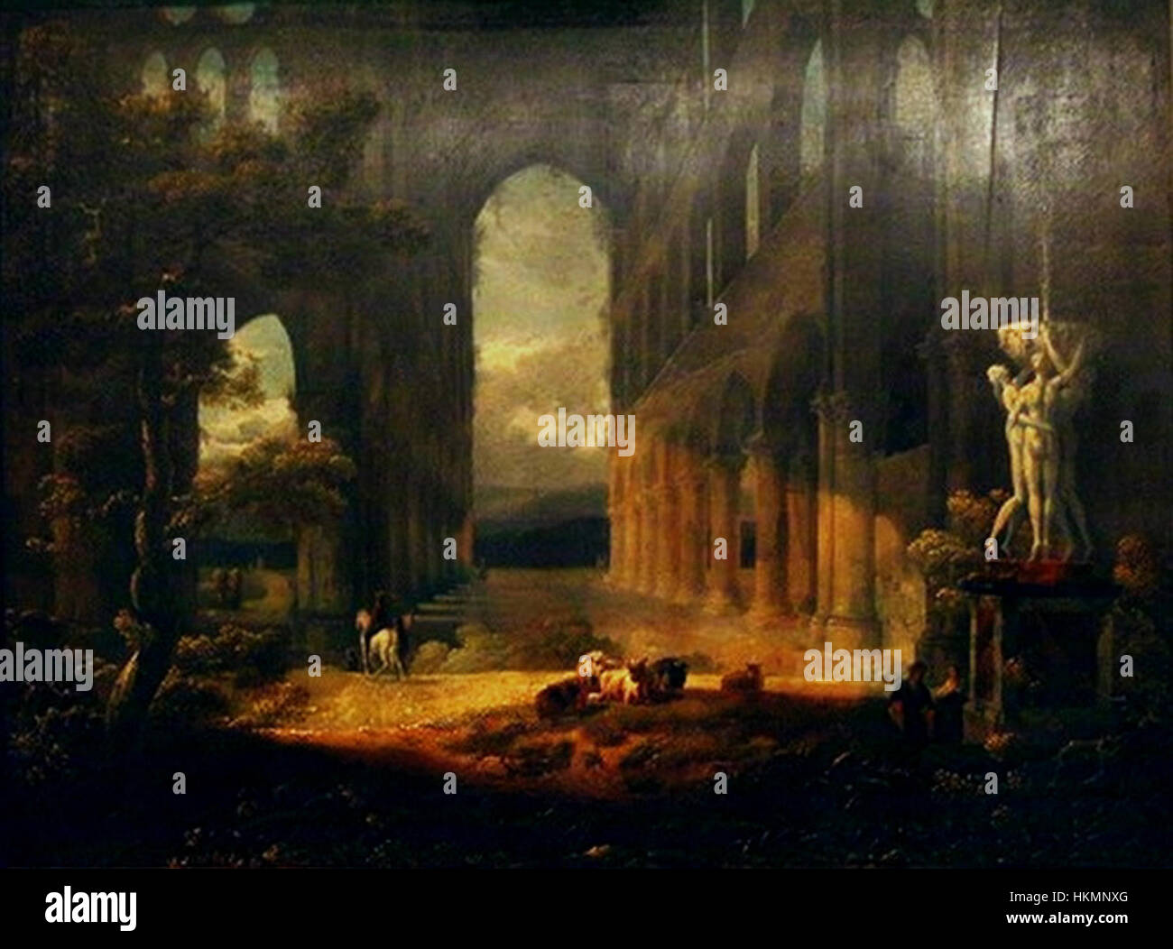 The painting 'Fantastic Ruins' by Depelchin depicts a scene of ...