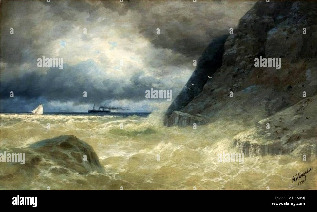 'Aivazovsky Seascape with a Steamer' is a masterpiece by Russian artist ...