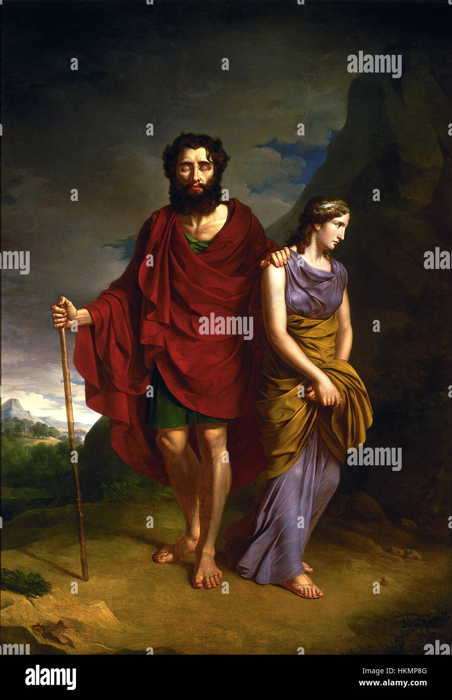 The painting *Oedipus and Antigone* by Brodowski captures the tragic ...
