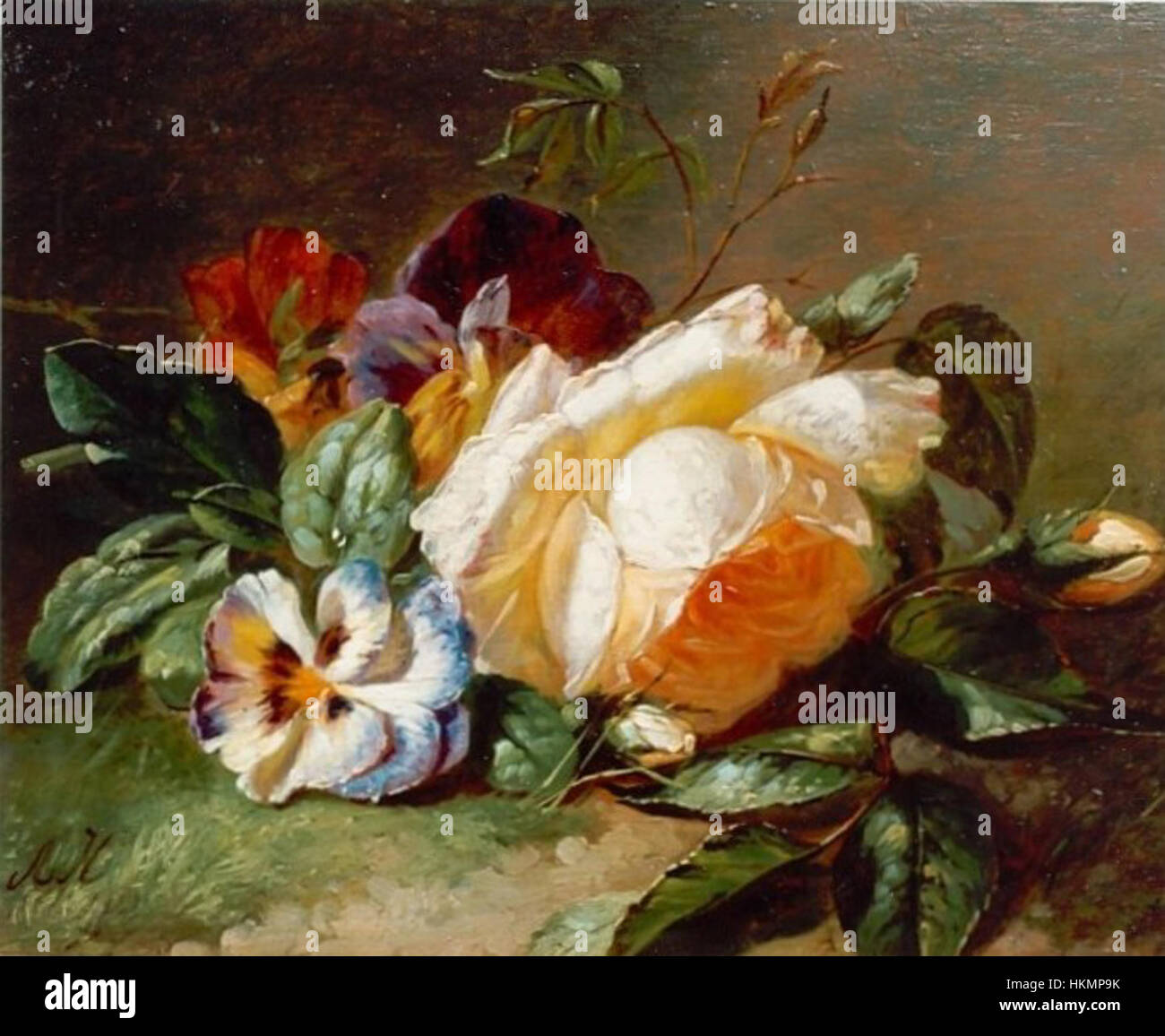 'Witte roos en viooltjes op de bosrand' by Adriana Johanna Haanen is a ...