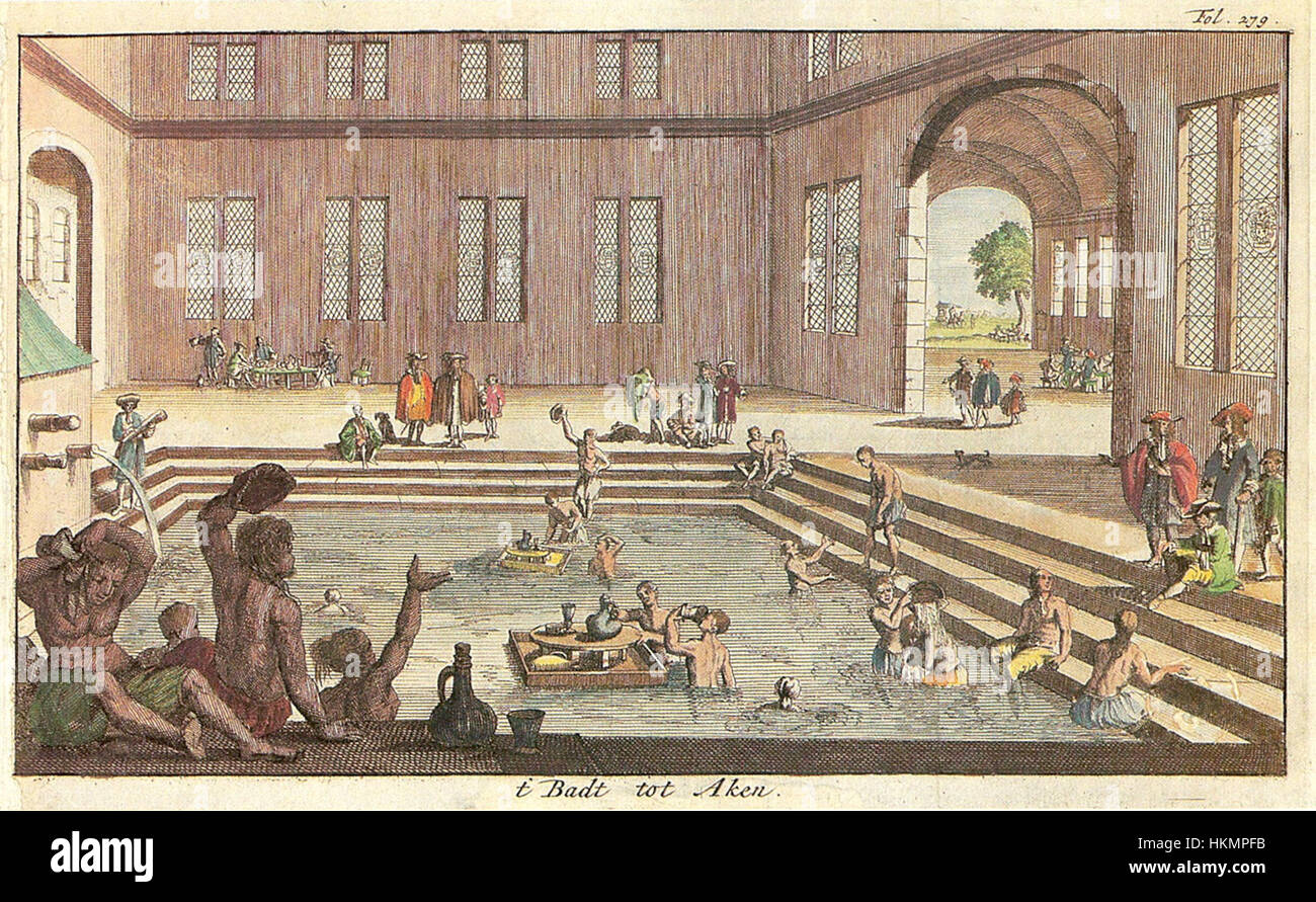 The painting â€œAachen Kaiserbad 1682â€ depicts the iconic Aachen baths ...