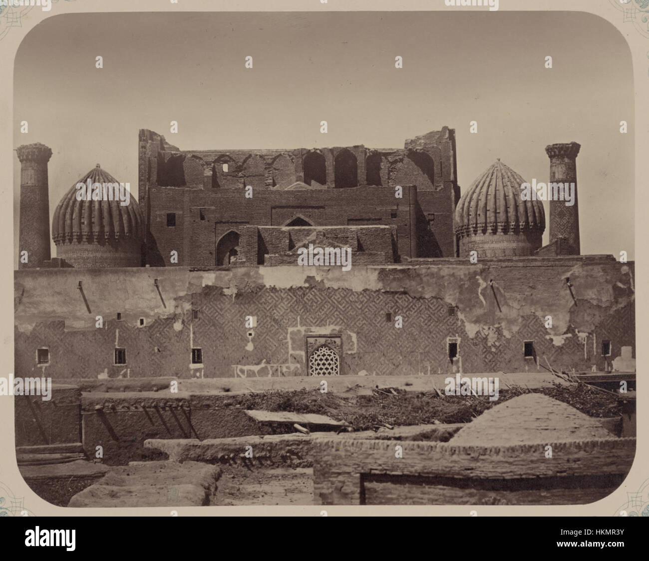 A painting illustrating the Shir Dar Madrasah in Samarkand, showcasing ...