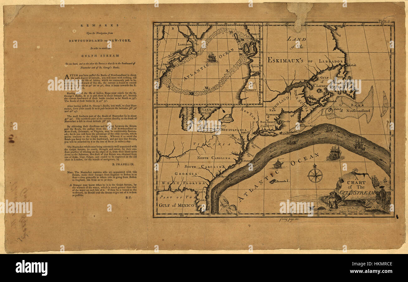 This chart, titled 'A Chart of the Gulf Stream,' visually represents ...