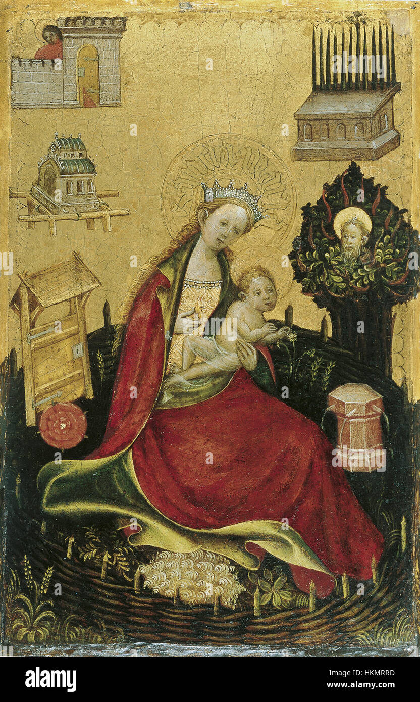 This 15th-century artwork by an unknown artist portrays the Virgin Mary and Child in a serene ...