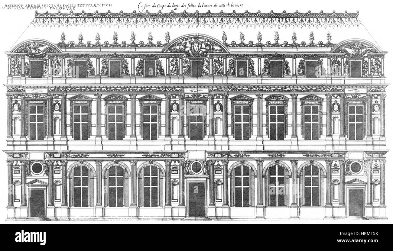 Drawing of the Bastiments v1, illustrating the west wing court facade ...