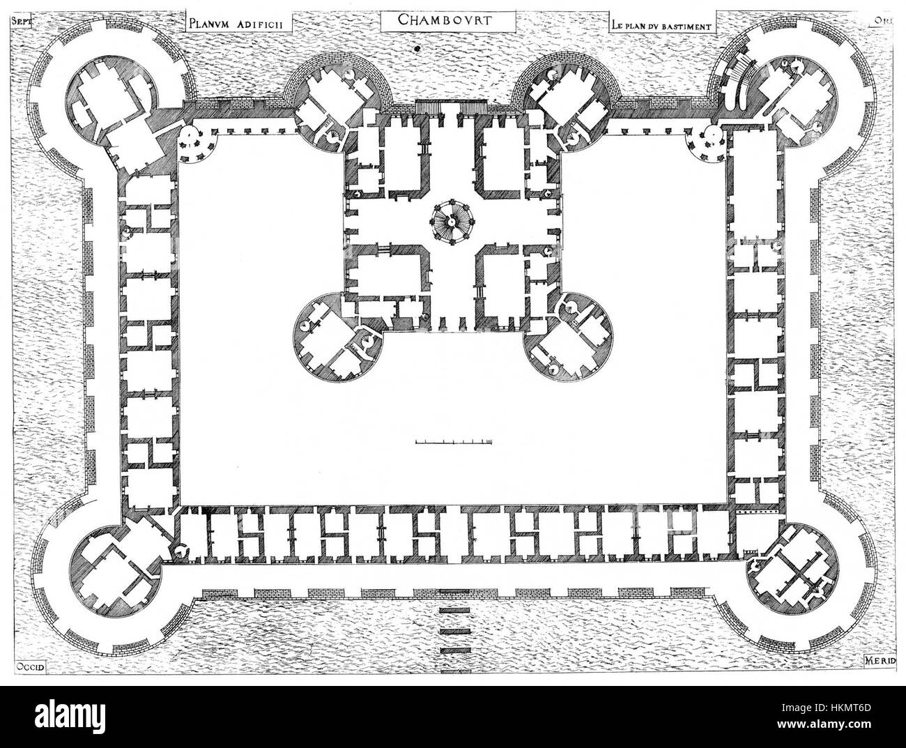 This architectural plan shows the layout of the Château de Chambord ...