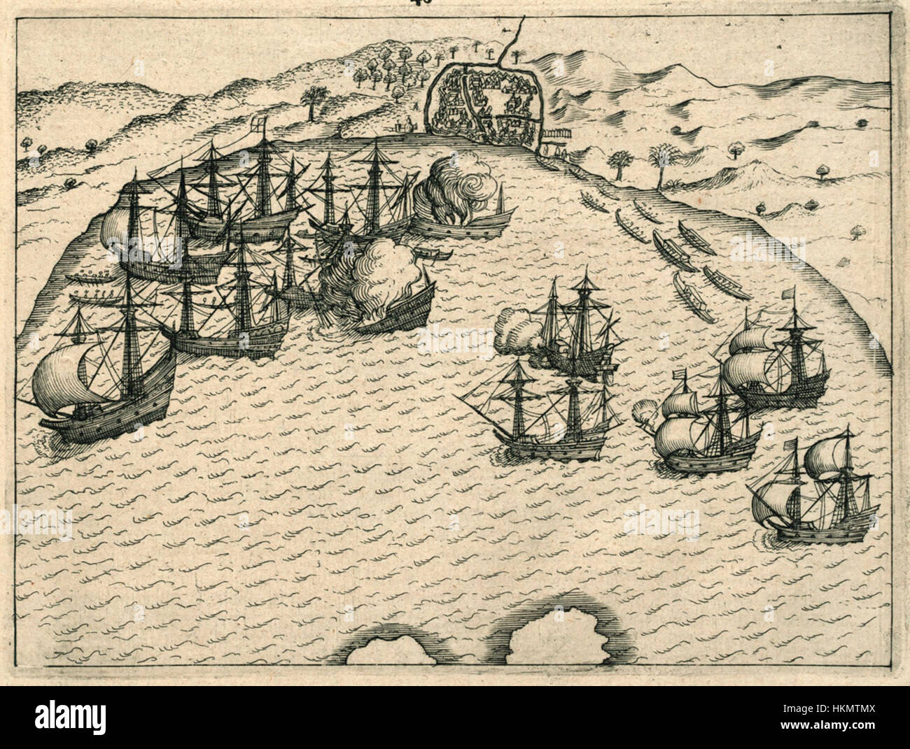 The painting 'Battle near Bantam' depicts the historical naval battle ...