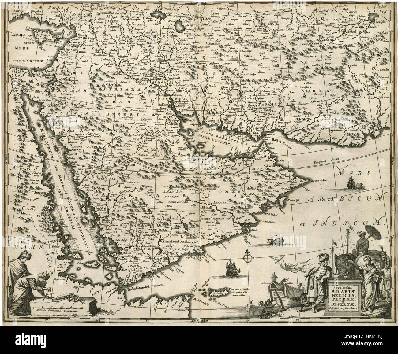 A historical map depicting the Arabian Peninsula, showcasing the ...