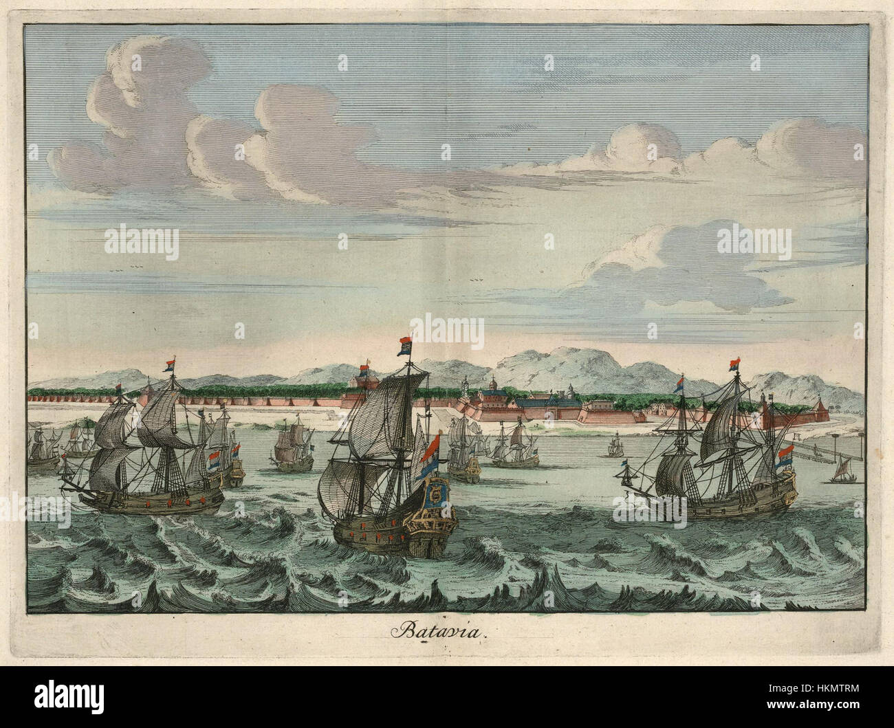 The painting 'View of Batavia' captures the historical landscape of ...