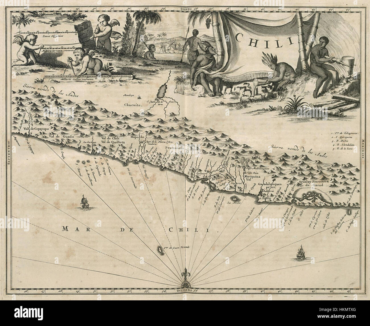 This map of the coast of Chile depicts detailed coastlines, ports, and ...