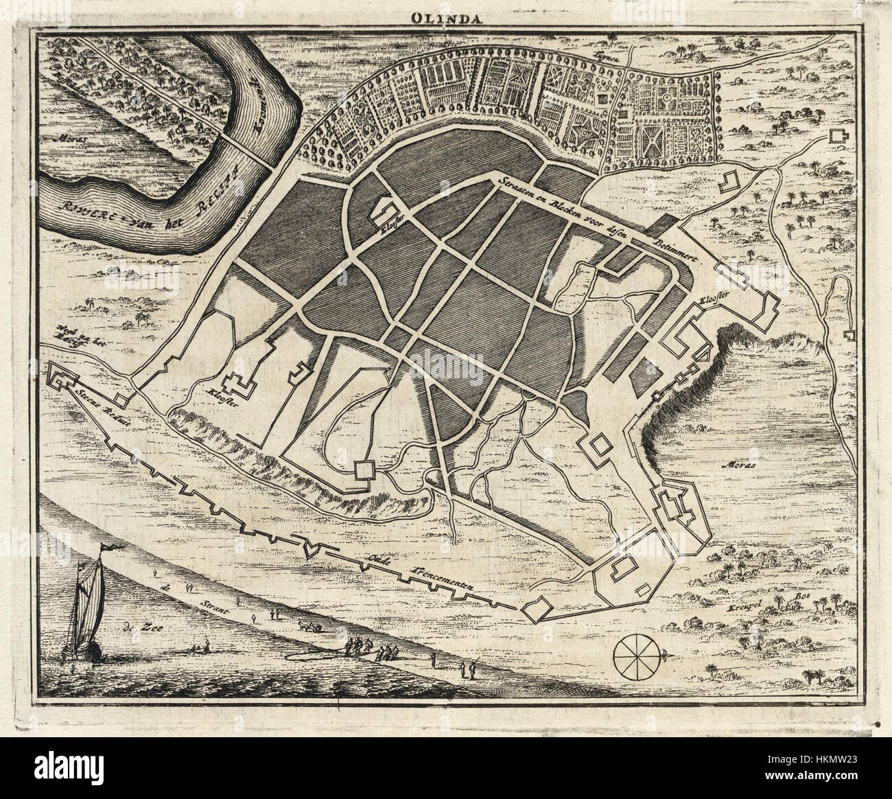 This historical map of Olinda, Brazil, provides detailed topographical ...