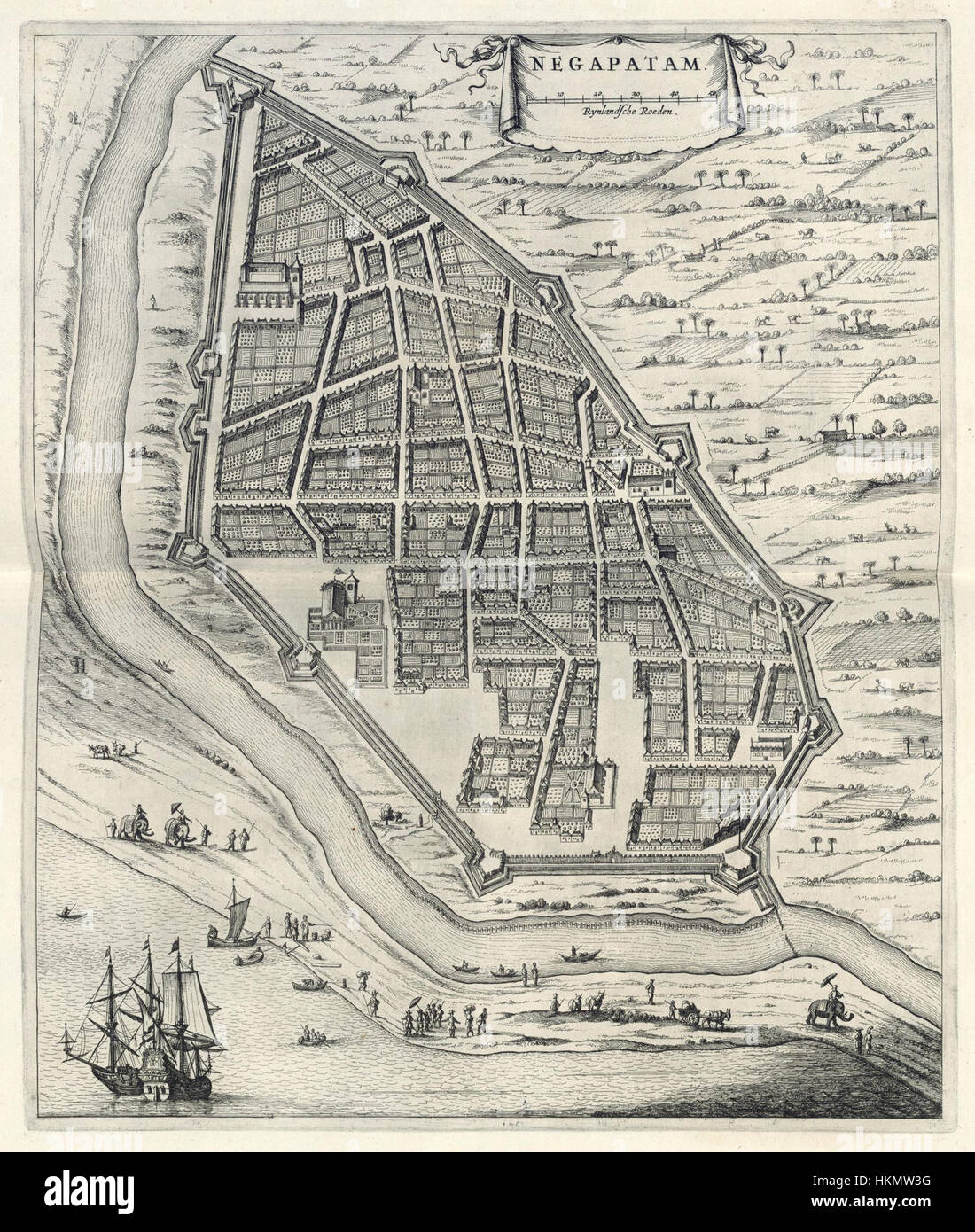 This bird's-eye view of Negapatam, an ancient port town in India ...