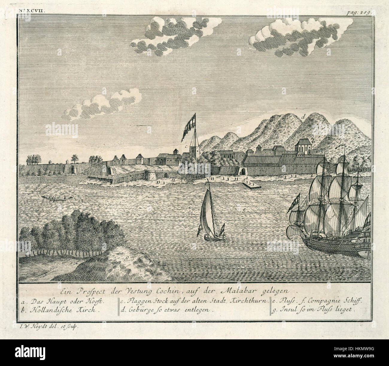This artwork depicts the fort of Cochin, a historic fort located on the ...