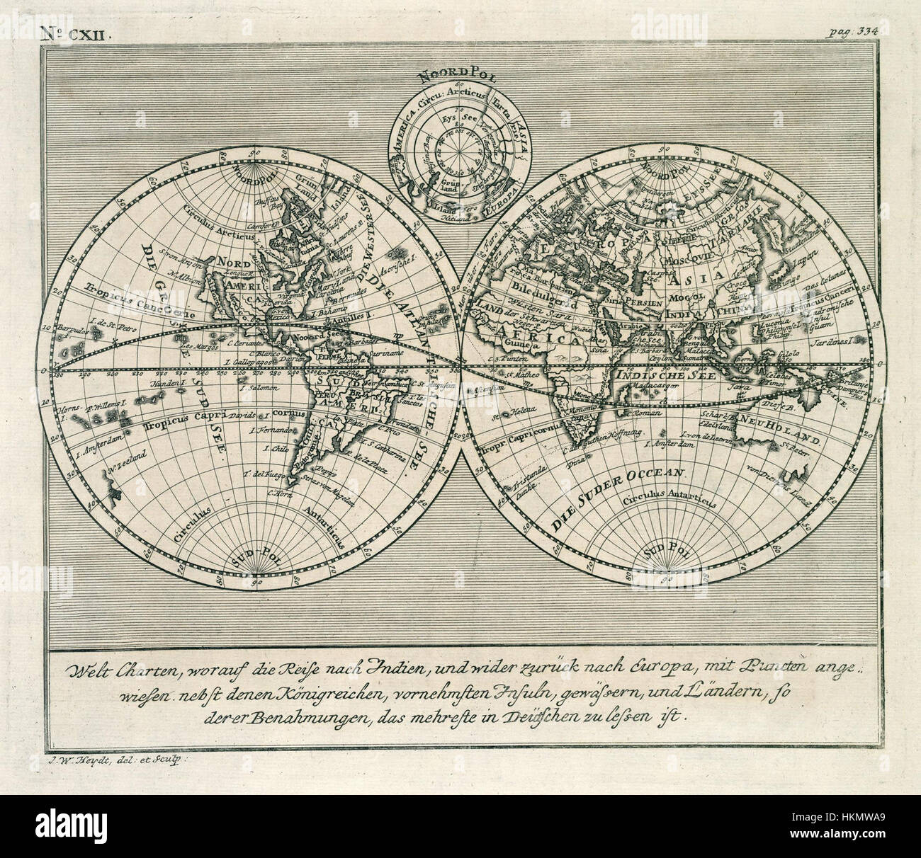 The map of the world in two spheres, created in the 16th century ...