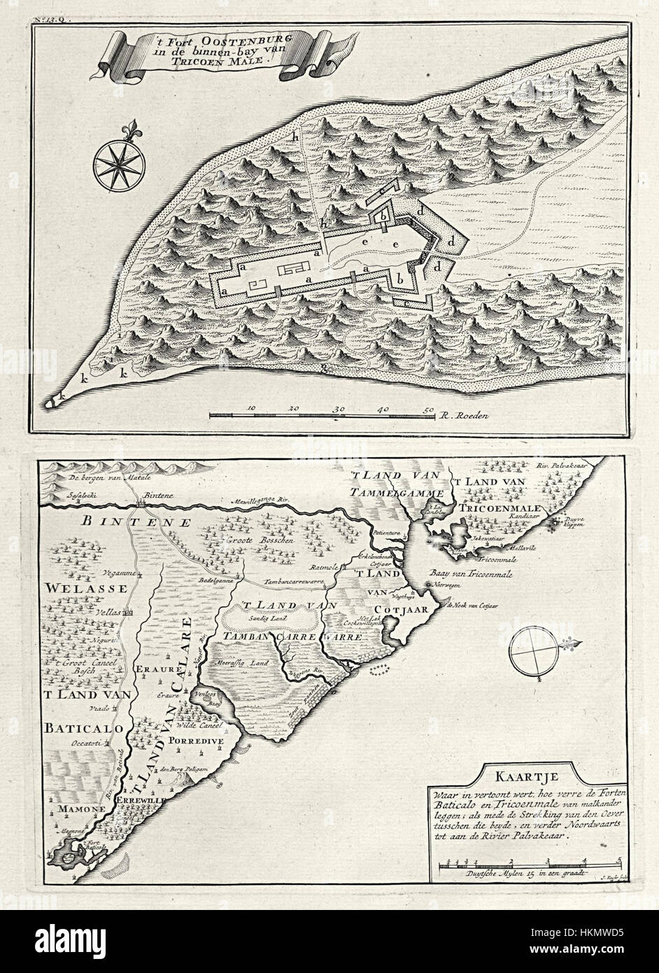 A historical map of Oostenburg Fort and the surrounding region between ...
