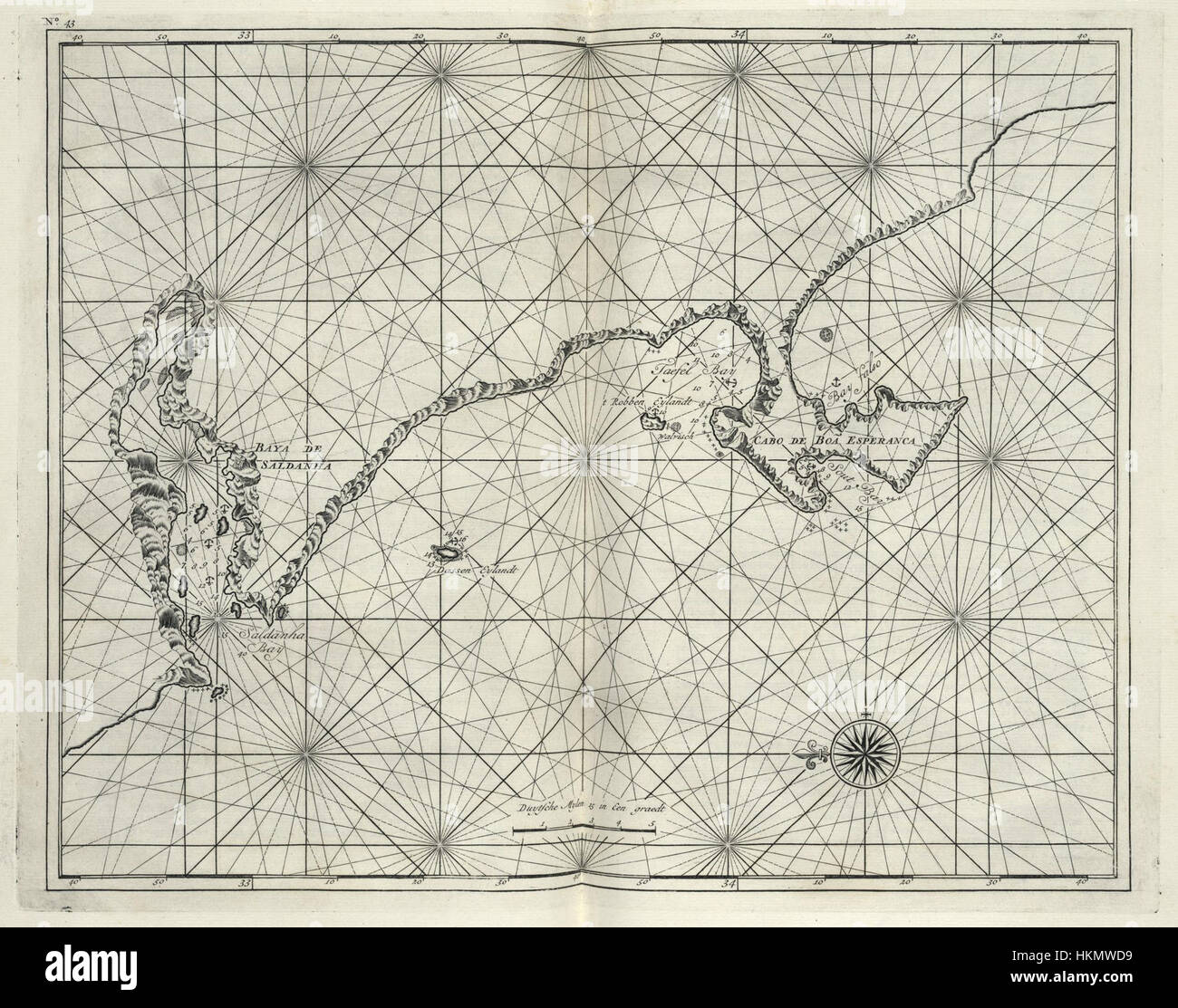 This detailed map of the South African coast spans from Saldanha Bay to ...