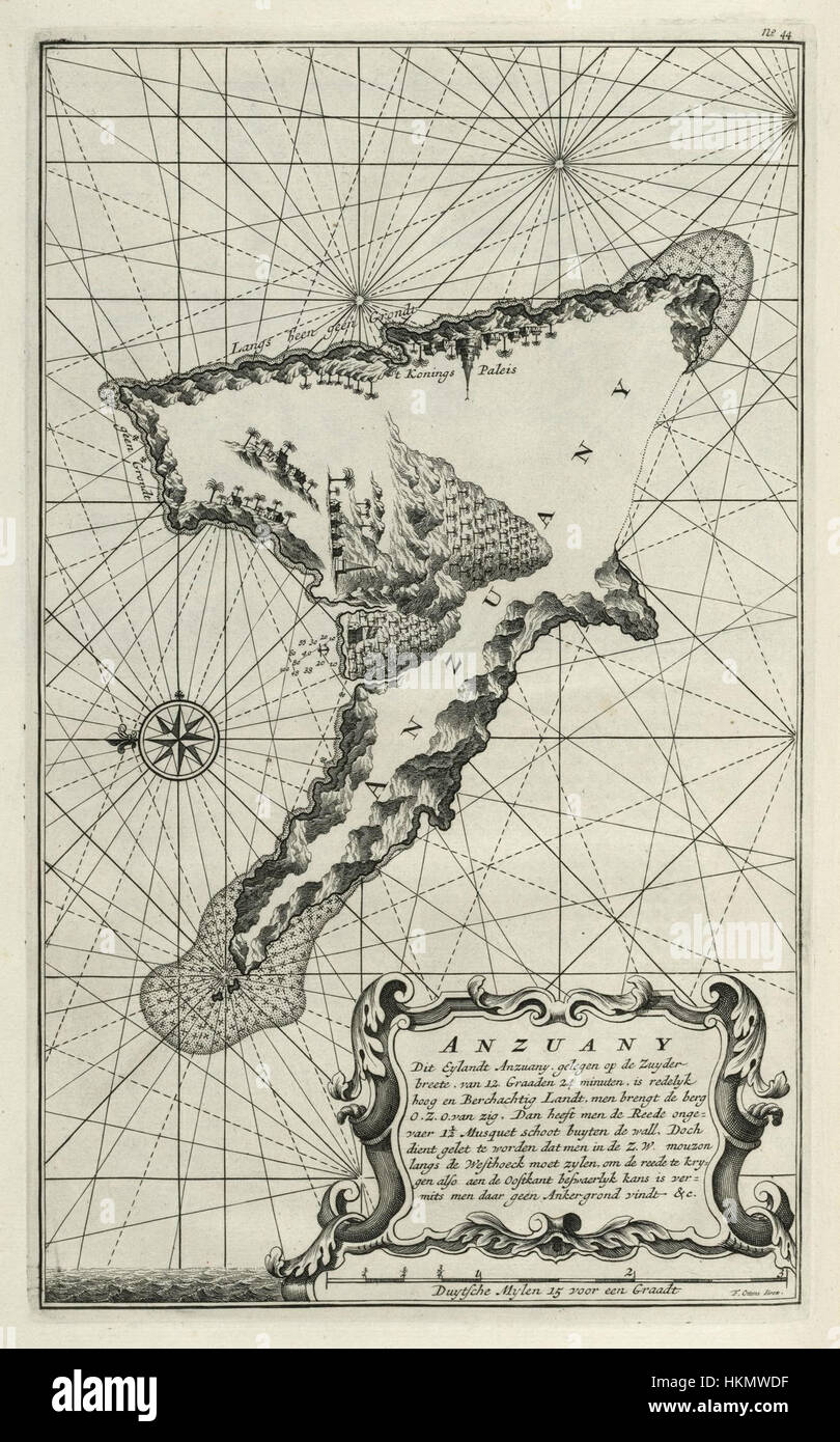 AMH-7276-KB Map of the island of Anjouan Stock Photo - Alamy