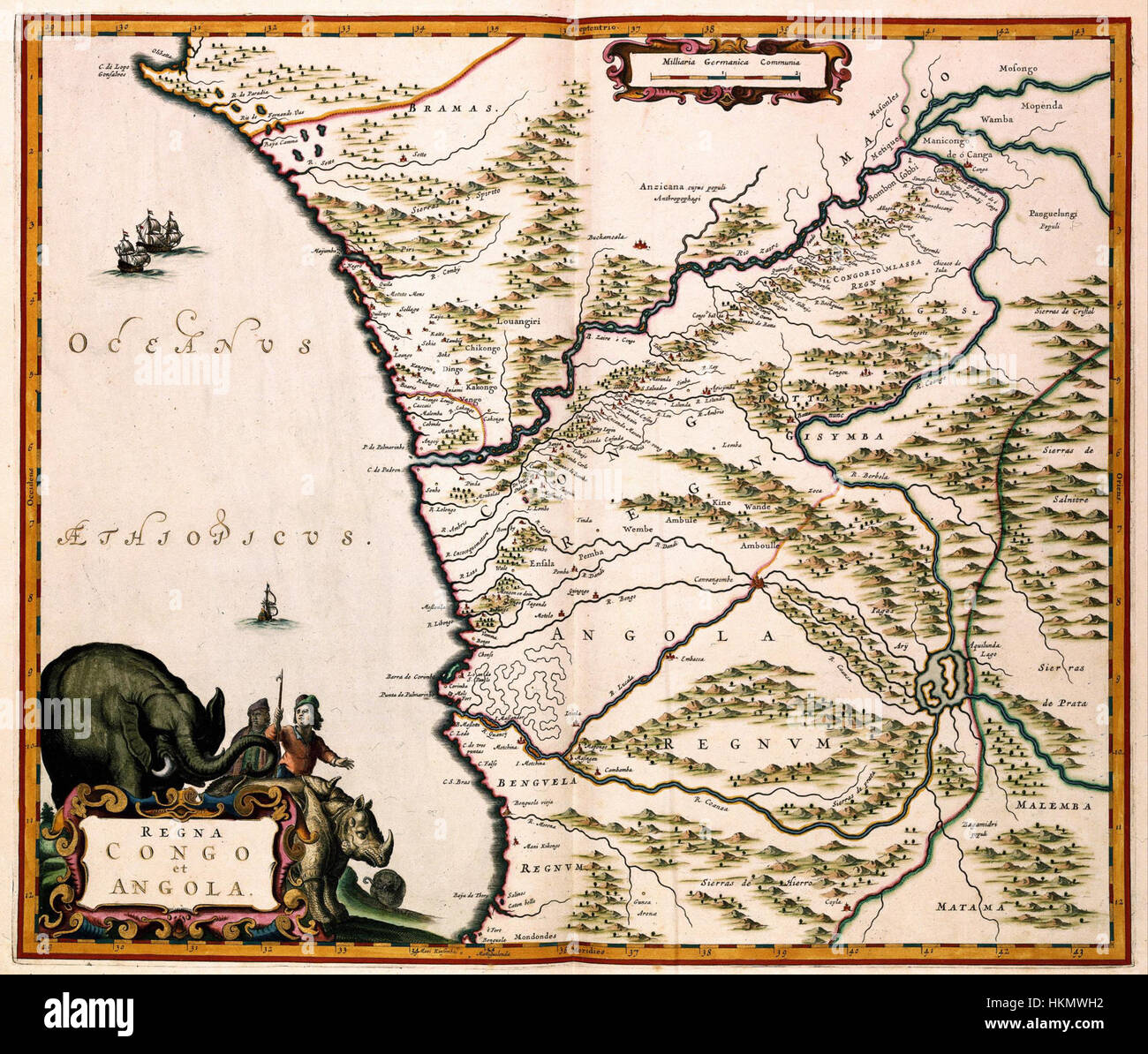A historical map depicting the African coastline at the latitudes of ...