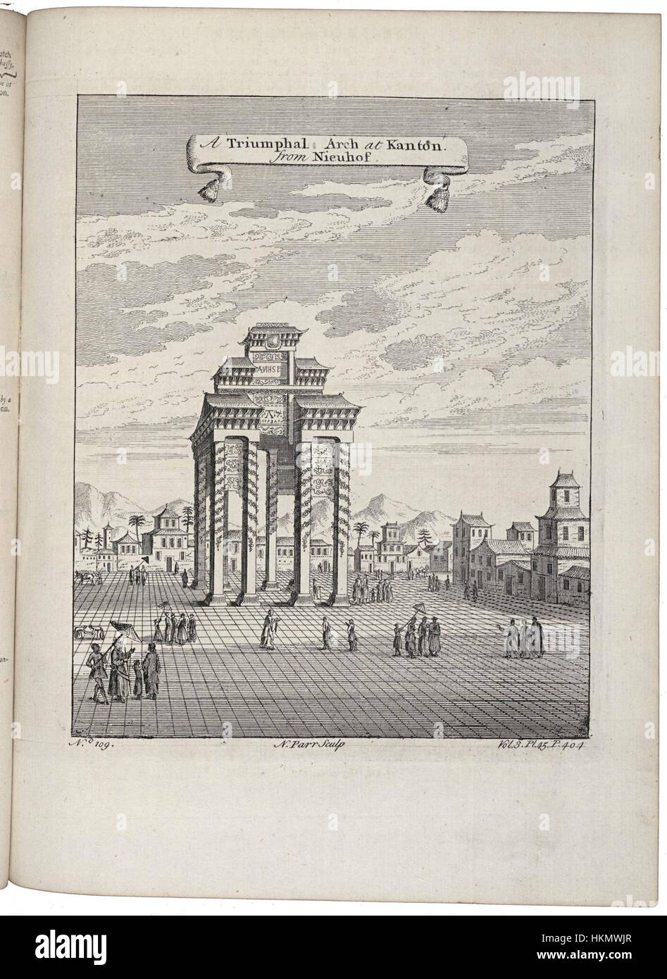 This artwork depicts a triumphal arch in Kanton, a city known for its ...