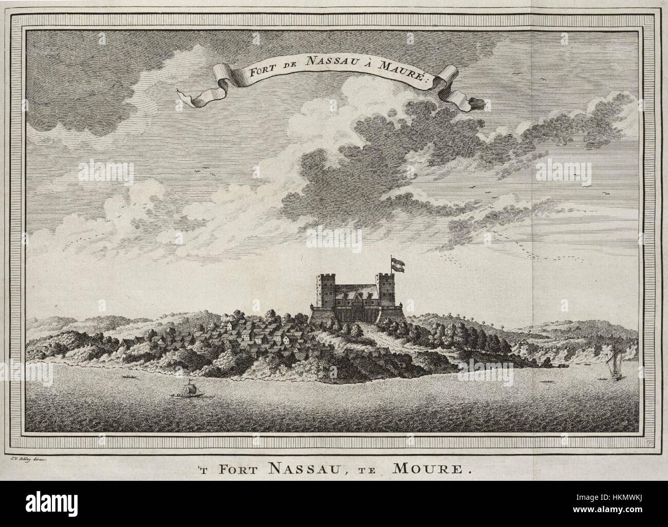 This artwork depicts Fort Nassau, a prominent historical fortification ...