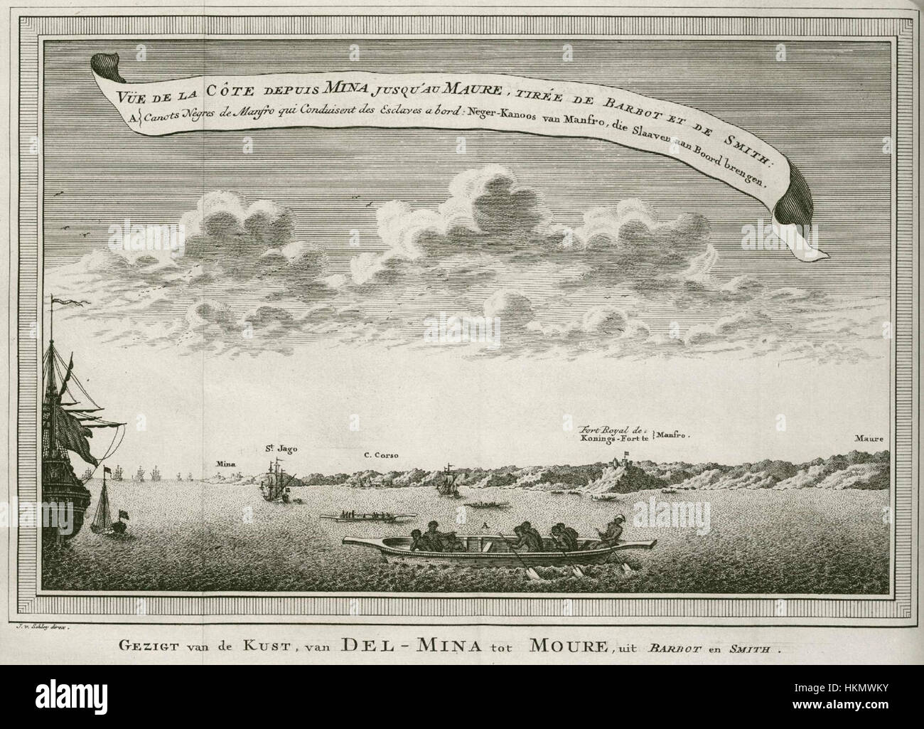 This historical painting depicts a scene from the Gold Coast, showing ...