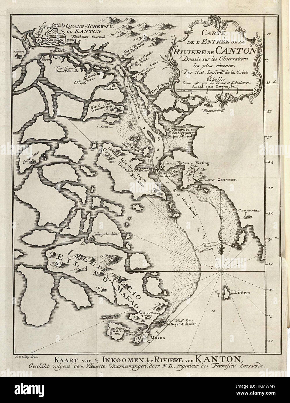 This 18th-century map depicts the mouth of the Canton River, providing ...
