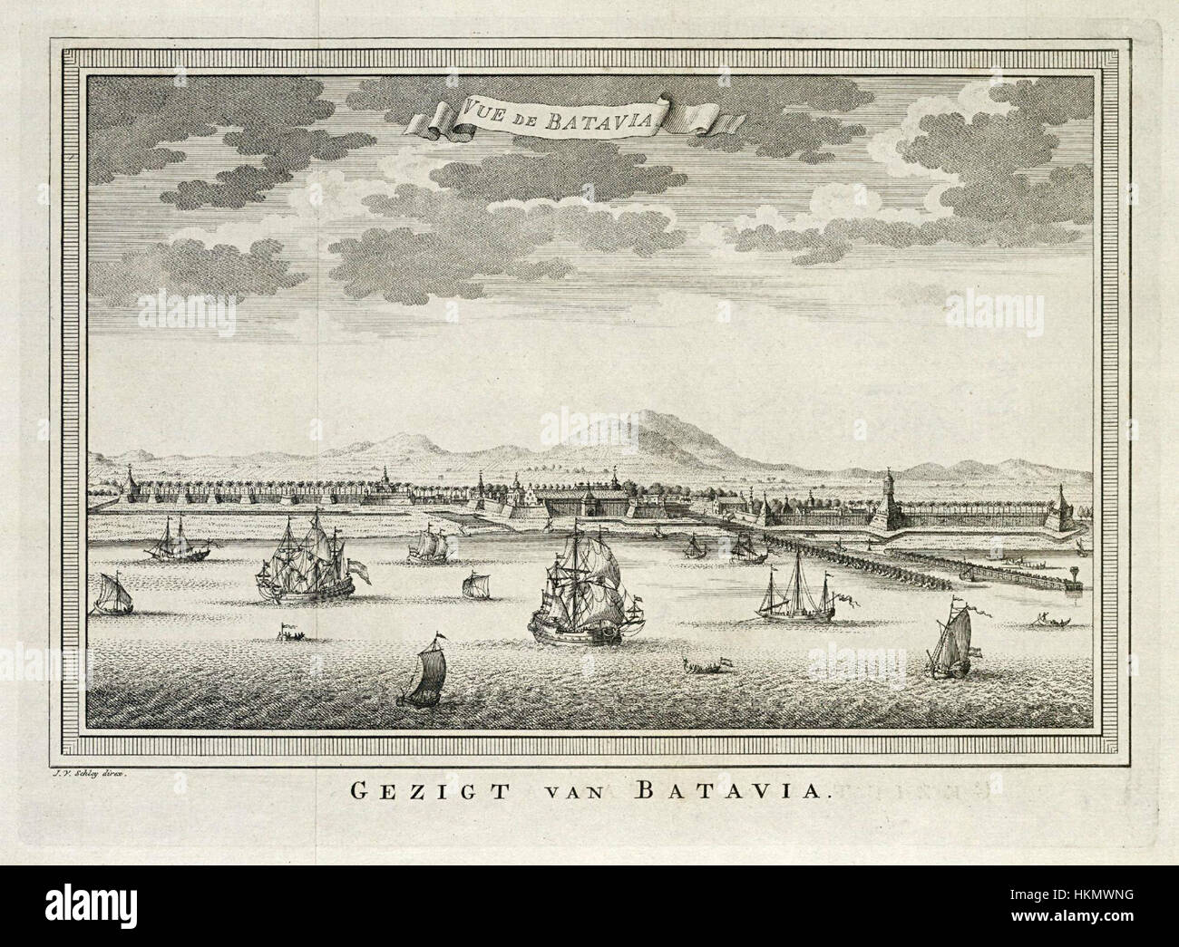 This historical painting depicts the city of Batavia, modern-day ...