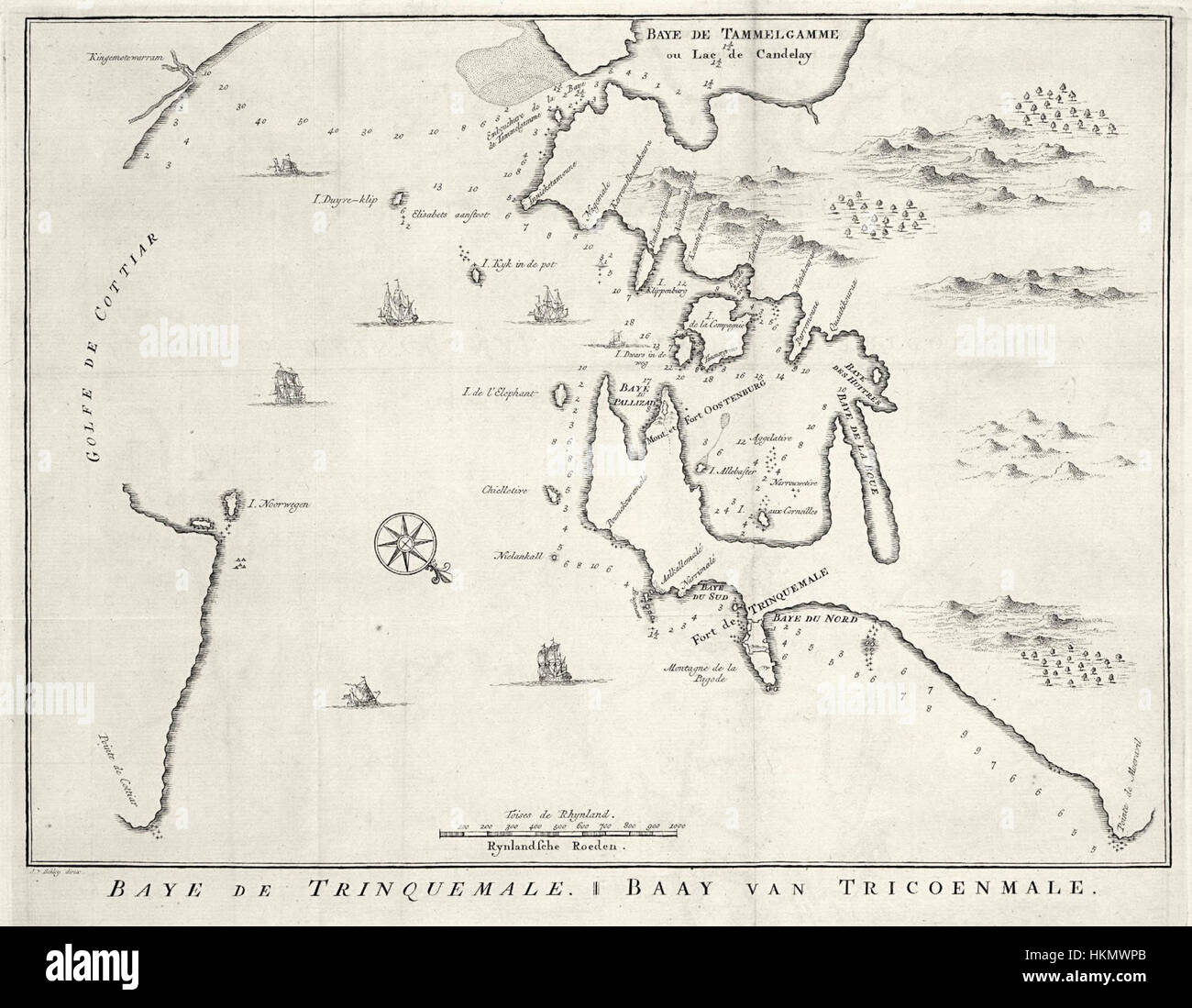The 'Map of the Bay of Tricomale' is a detailed historical cartographic ...