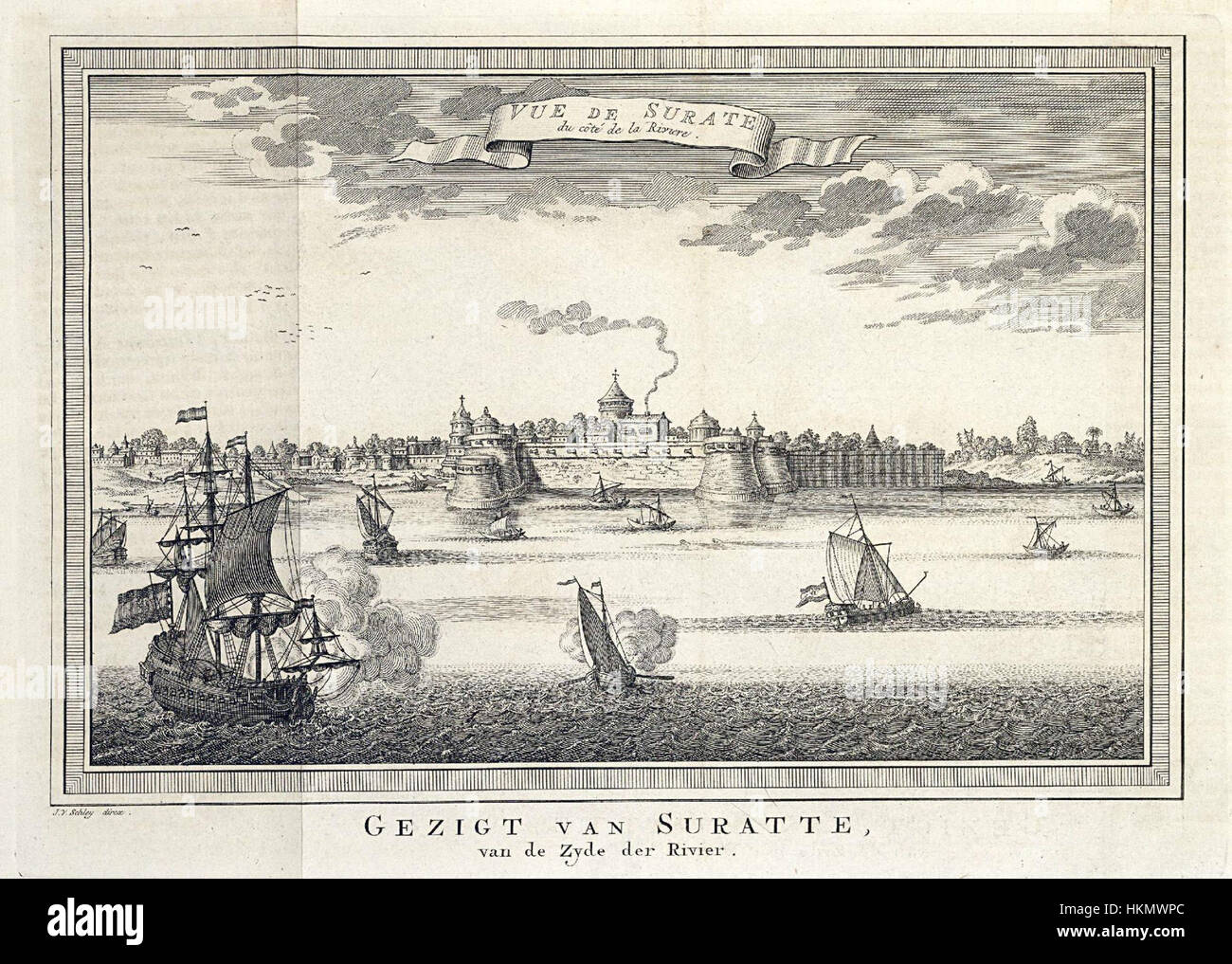 The painting 'View of Surat' depicts the port city of Surat, an ...