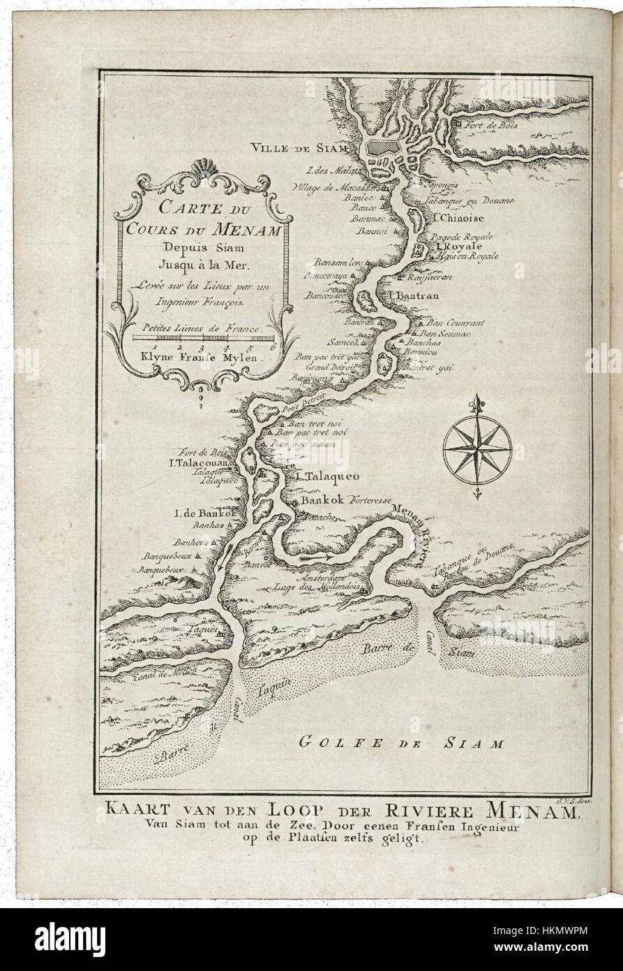 This map from the early 19th century shows the Menam River in Thailand ...