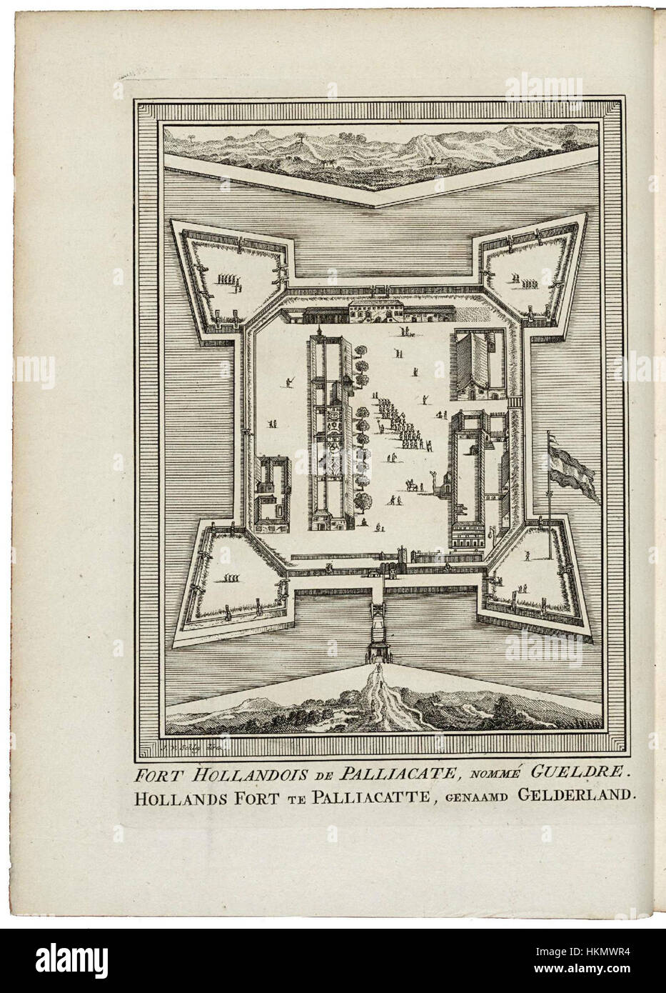 This floor plan of Fort Gelderland at Palliacatte depicts the layout of ...