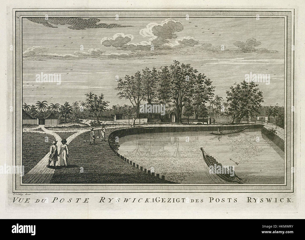 This historical artwork depicts the Rijswijk trading station, a key ...