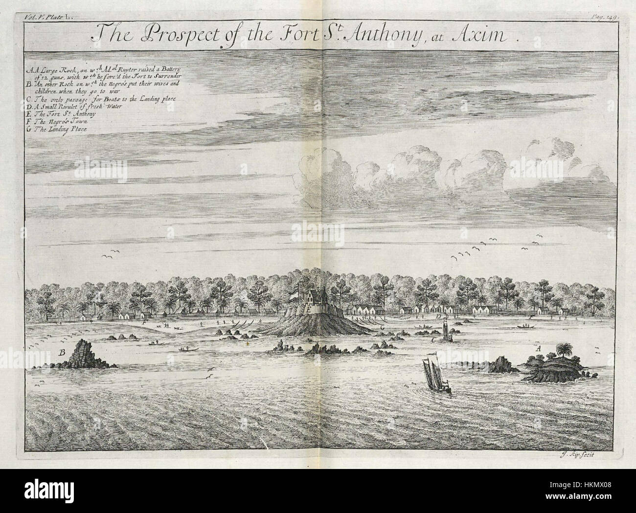 This painting provides a detailed view of Fort St. Anthony at Axim ...