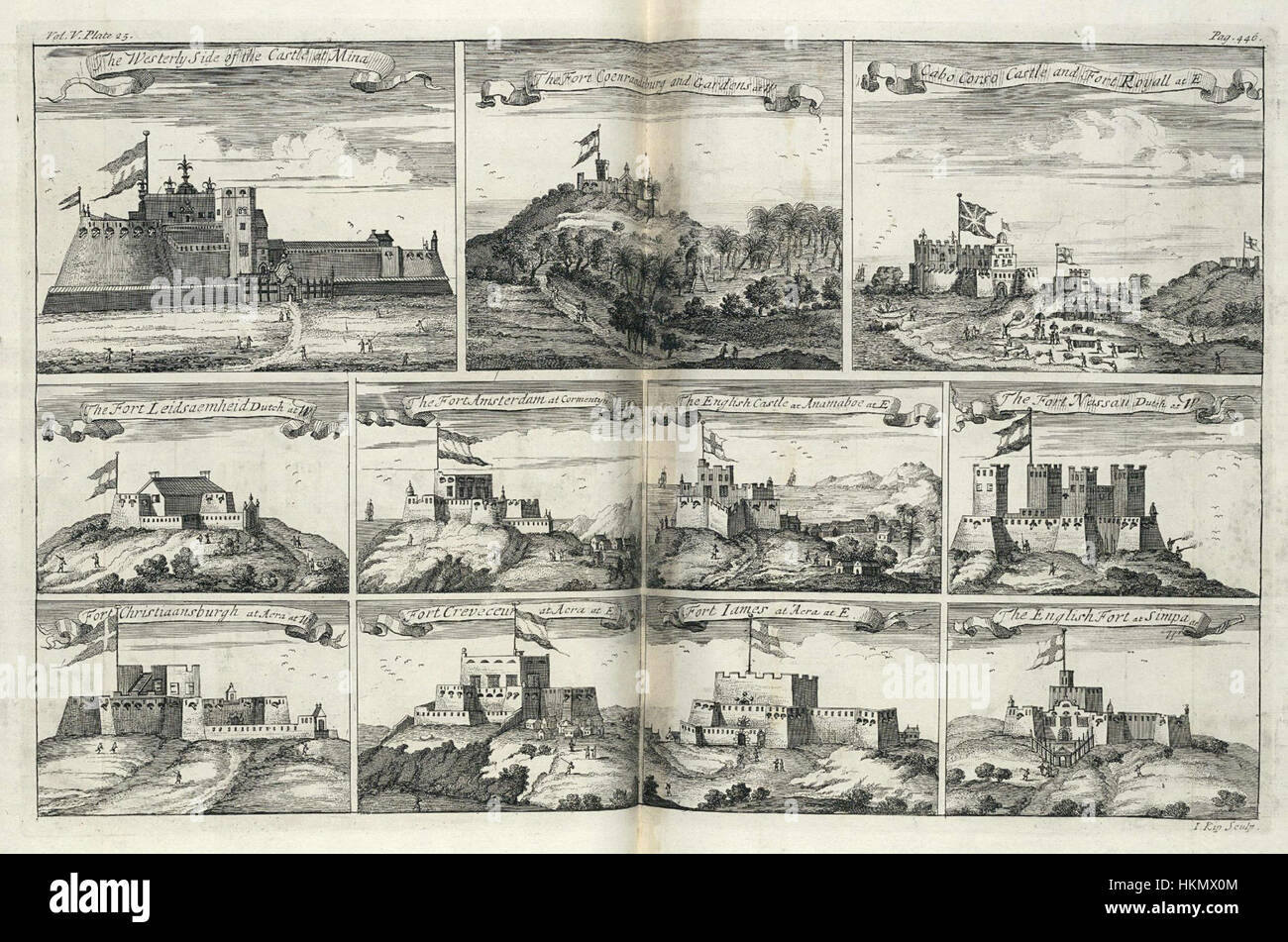 This painting illustrates European forts along the west coast of Africa ...