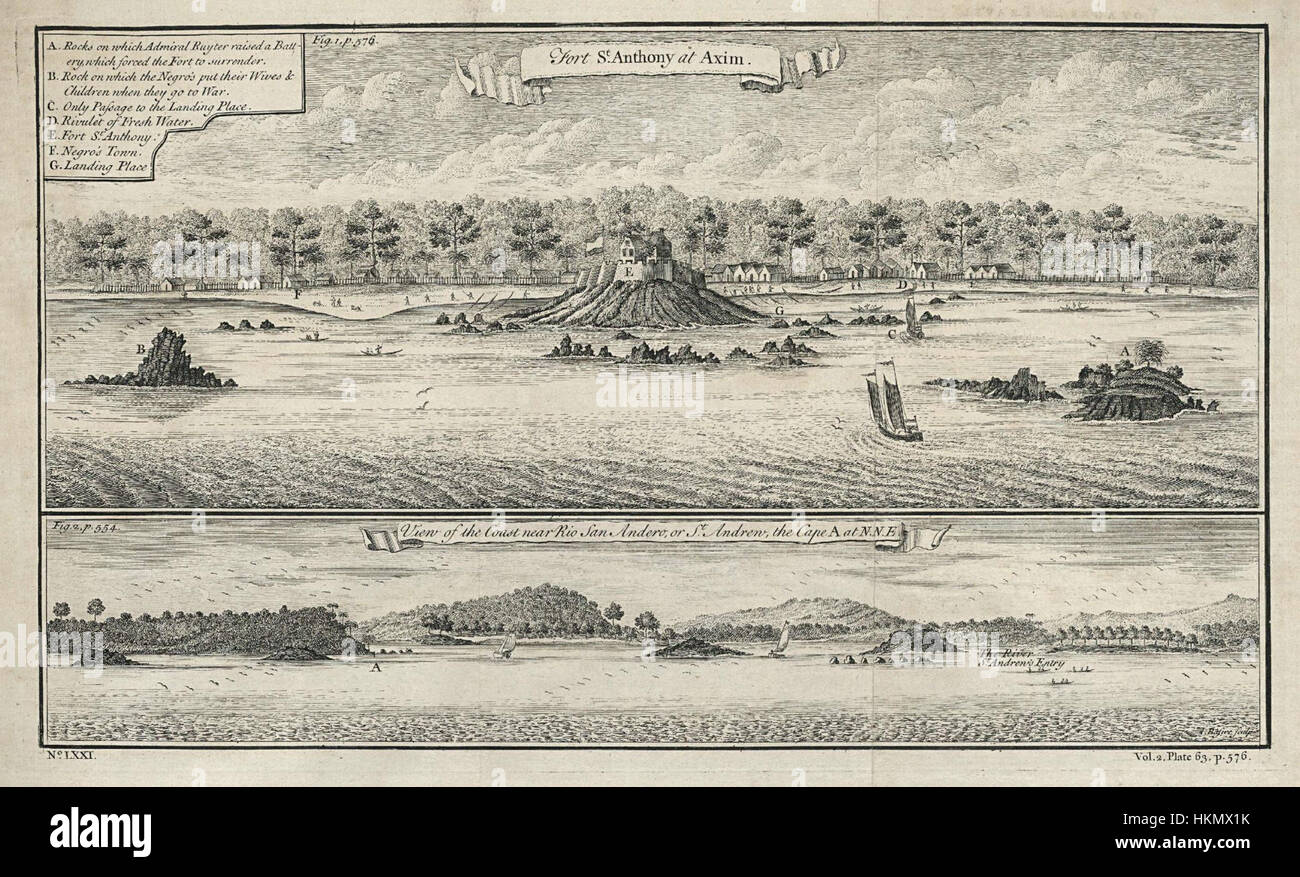 The painting 'A Prospect of the Fort of St. Antonio at Axim' offers a ...