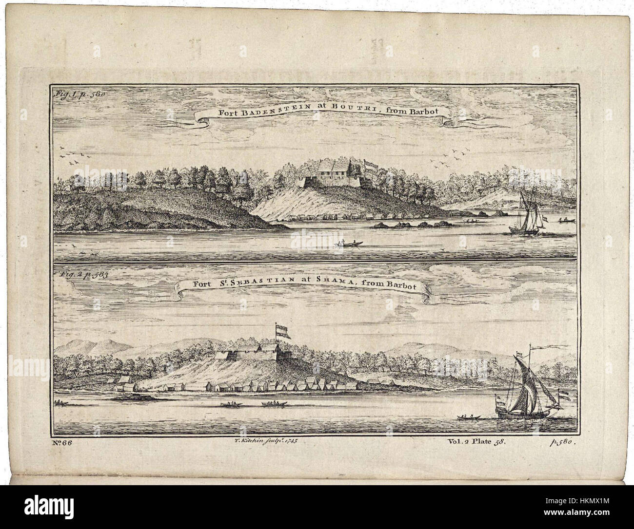 The image depicts a historic view of Fort Badenstein at Boutri and Fort ...