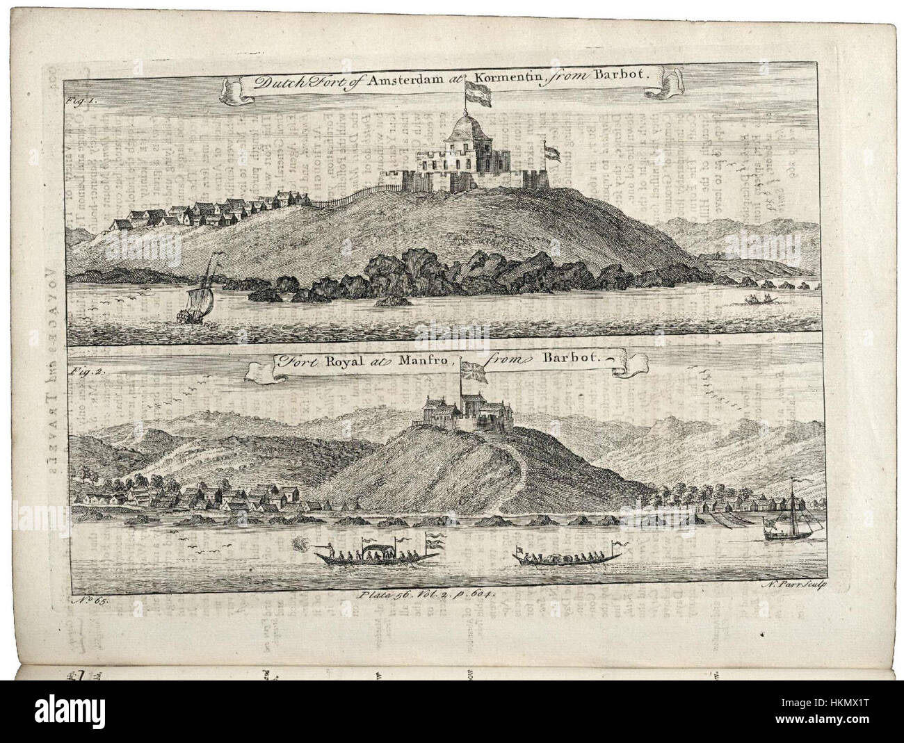 The image depicts historical views of Fort Amsterdam at Kormantijn and ...