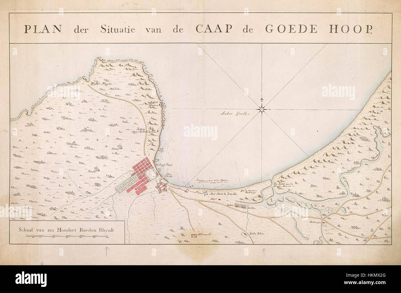 A historical map from the 17th century, illustrating the Cape of Good ...