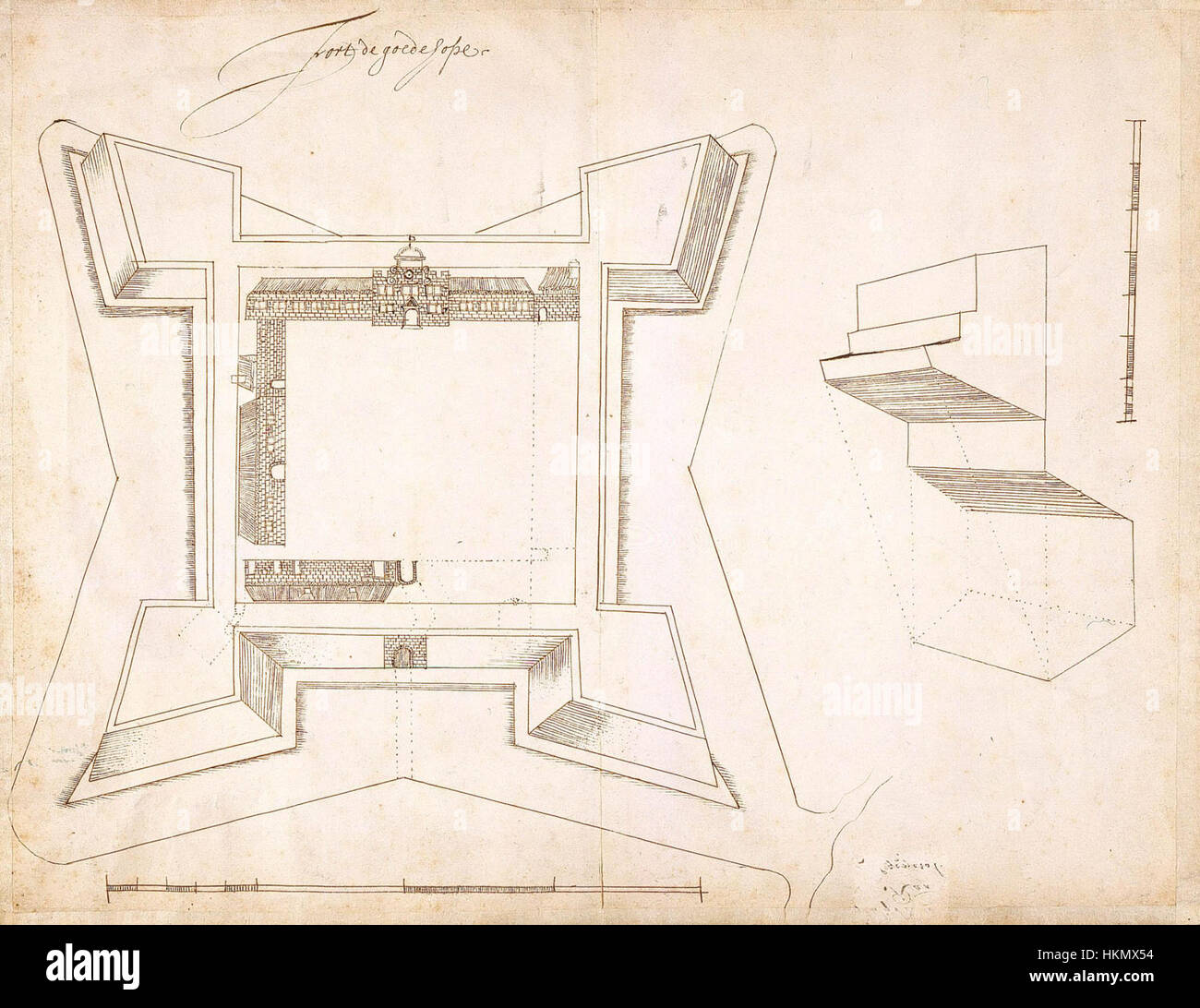 The ground plan and elevation drawing of the Fort of Good Hope outlines ...