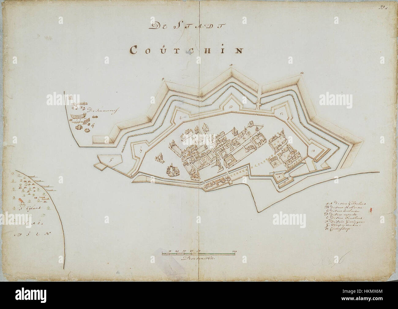 This 18th-century map depicts the coastal area of Cochin and the island ...