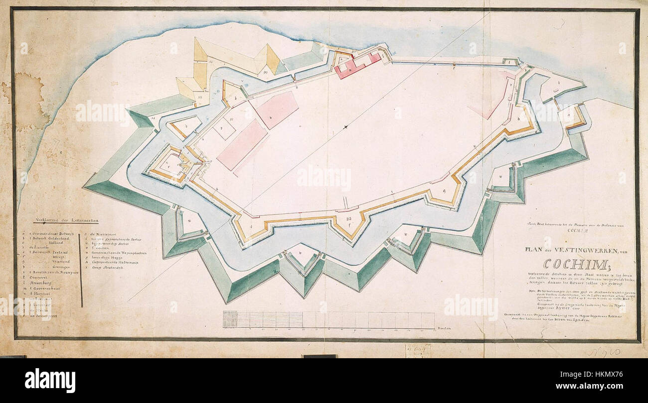 A historical map, AMH-2603-NA, depicting the fortifications at Cochin ...