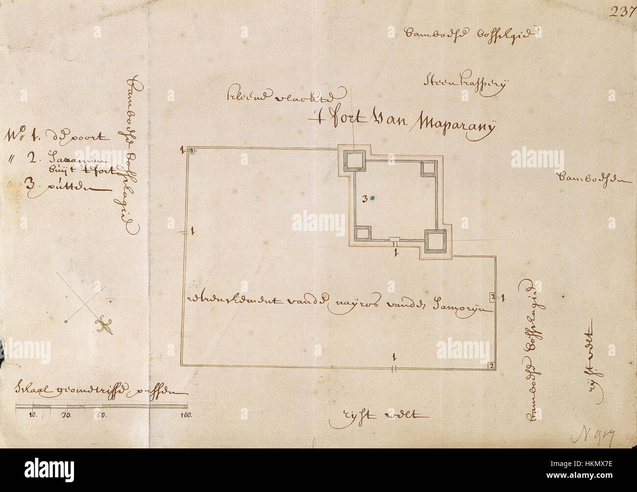 This historical map details the layout and structure of the fort at ...