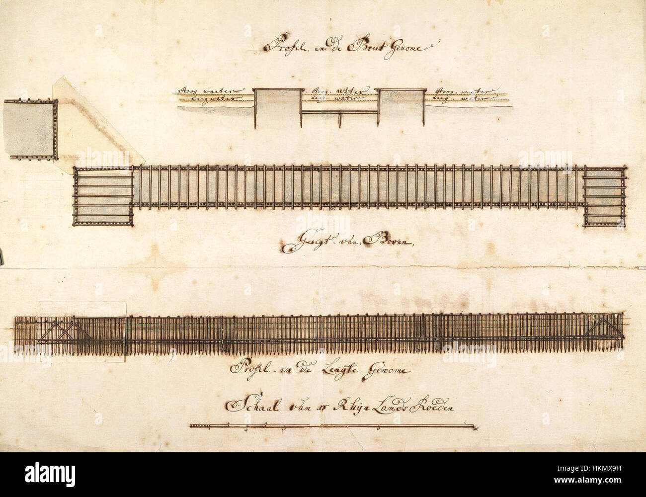 A technical drawing featuring maps and elevations for hydro-engineering ...