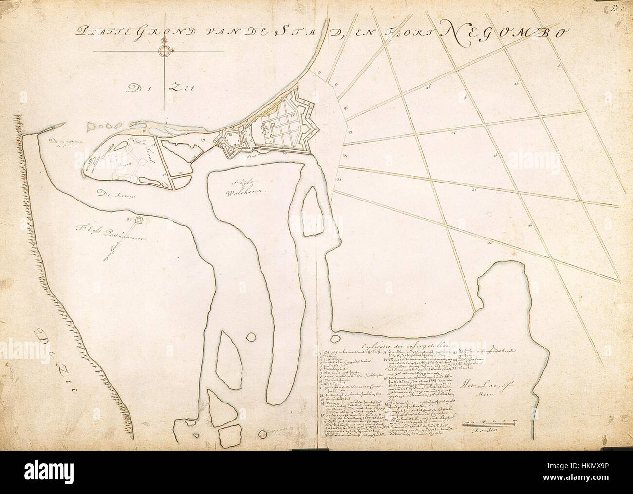 This historical map, AMH-4192-NA, shows the city and fort of Negombo in ...