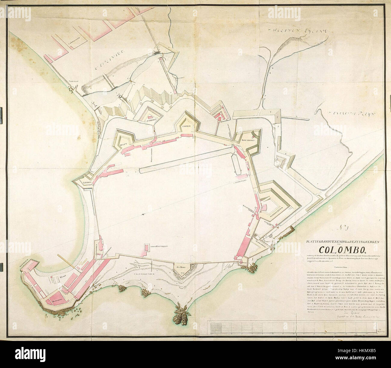 This historical map depicts the layout of the castle at Colombo, Sri ...